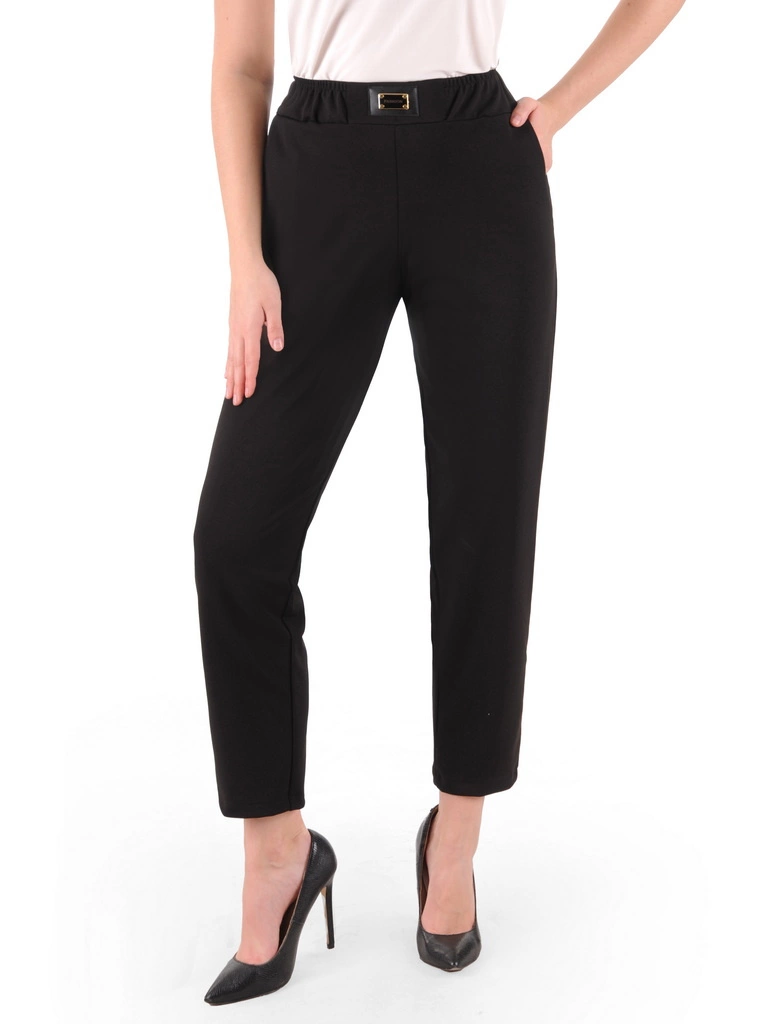 Spodnie z wysokim stanem, czarne spodnie cygaretki na gumce z tkaniny ...