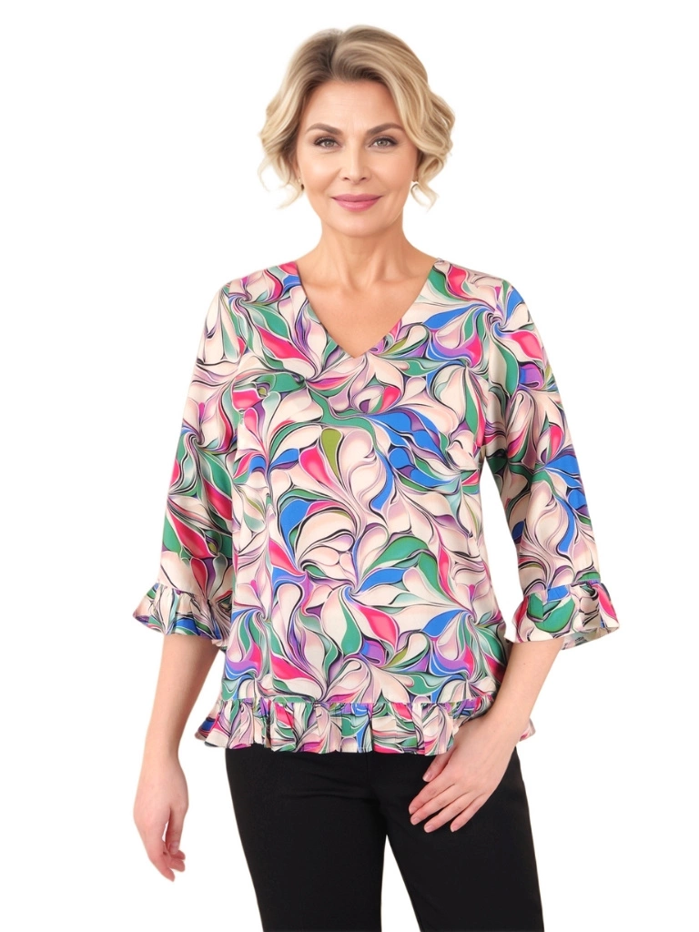 Modna bluzka damska w kolorowy wzór – elegancka bluzka wizytowa z ...
