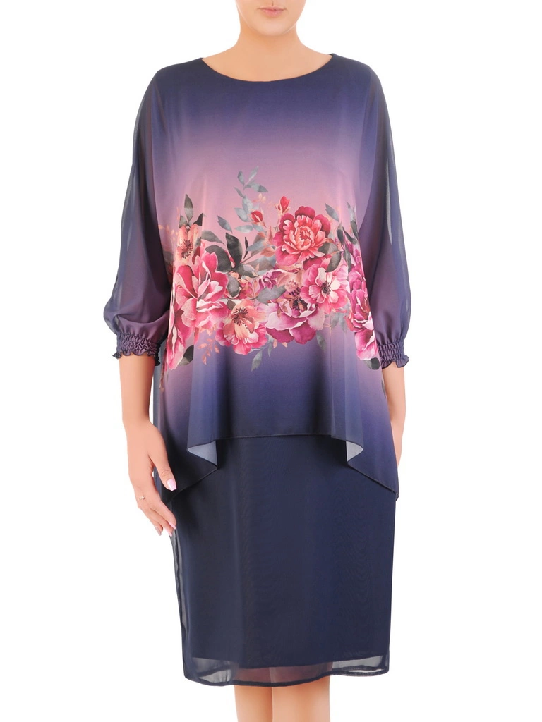 Szyfonowa sukienka z maskującą narzutką i kwiatowym printem 33018 ...