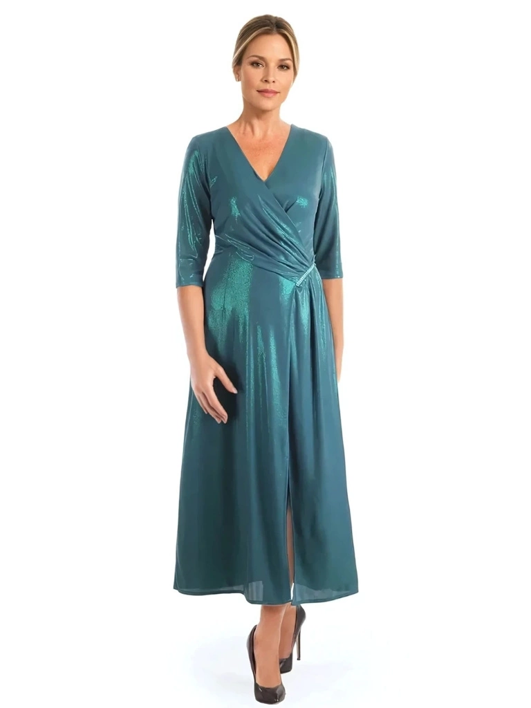 Zielona sukienka maxi, elegancka kreacja z rozcięciem 37105 | Sklep online ModBiS.pl